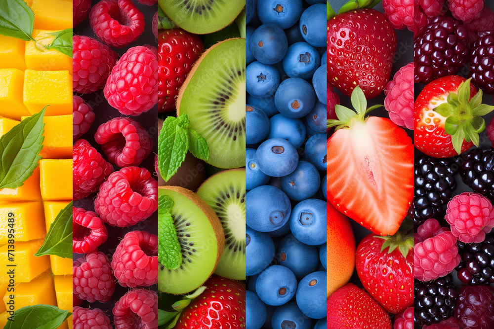 Collection of fruits and vegetables fruit collage background with ...