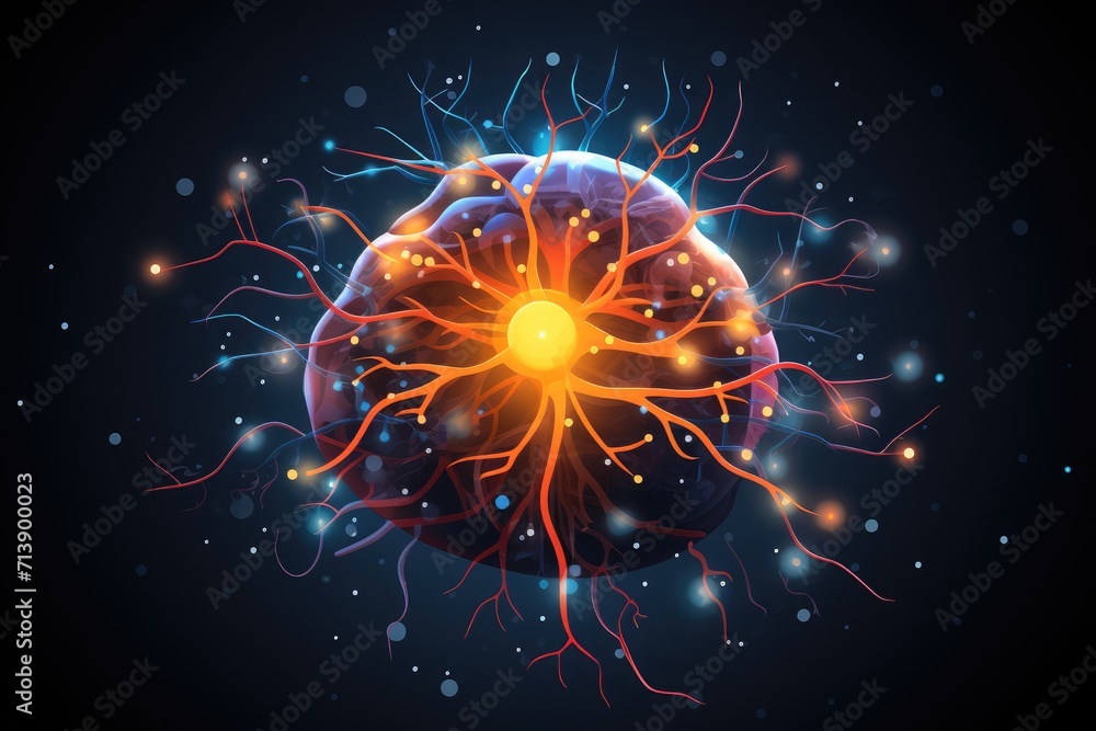 Neuronal network neurons, brain synapses connections to Peripheral ...