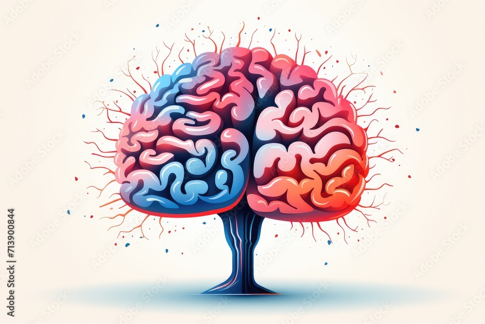 3D Vector illustration human brain and mind tree organic growth of ...