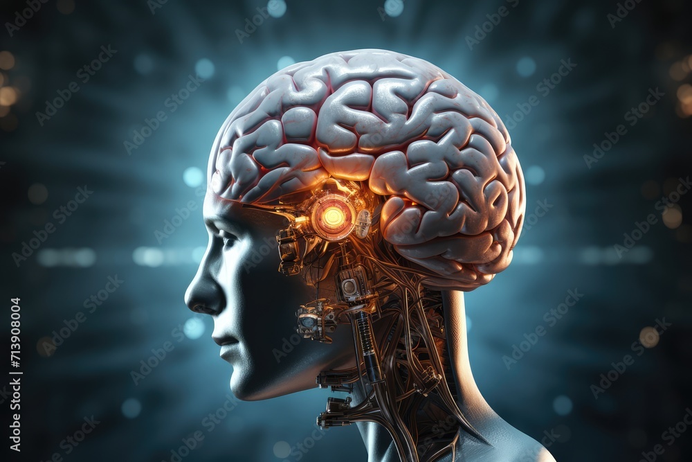 Human Brain Medtech, AI models Head cyborg technology imaging ...