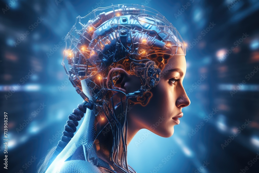 Human Brain Medtech, AI models Head cyborg technology imaging ...