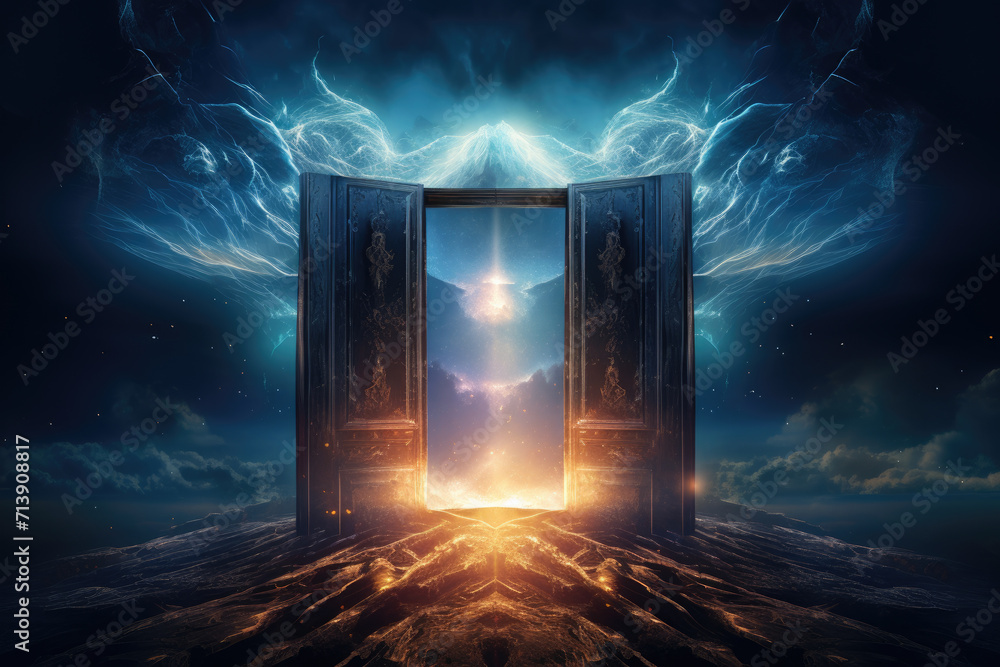 Energy gate to parallel universes, space and time themed abstract black ...