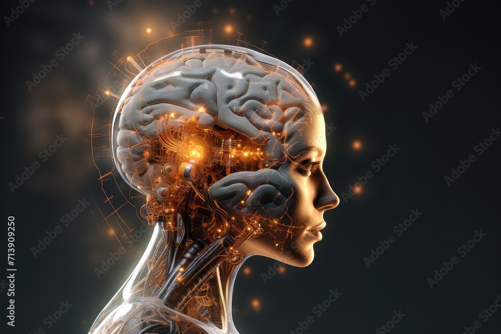 Human Brain Medtech, AI models Head cyborg technology imaging ...