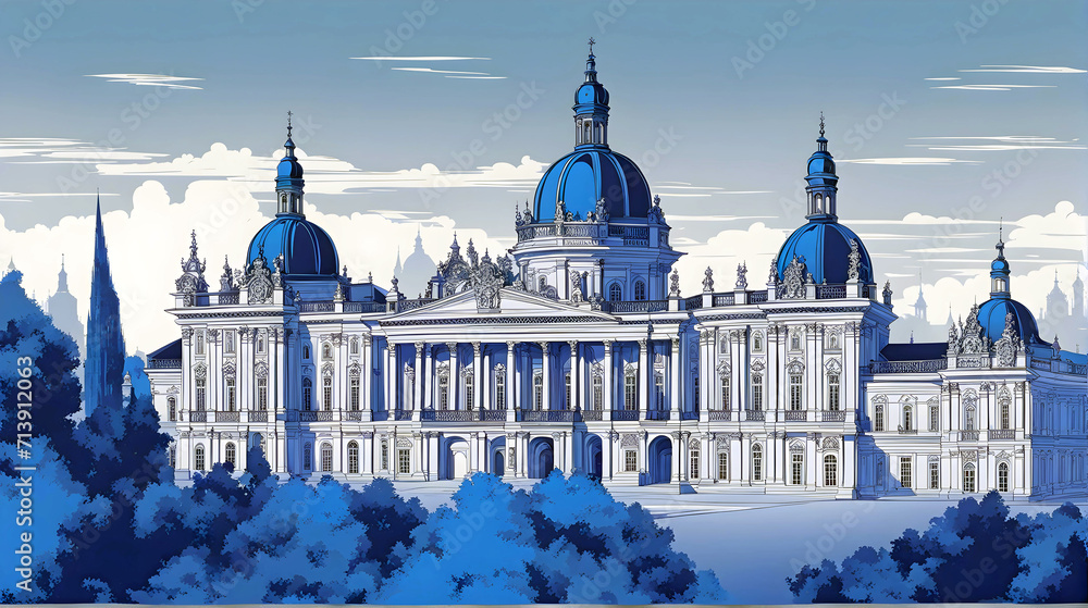 Vector color illustration, beautiful palace, architectural landmark of ...