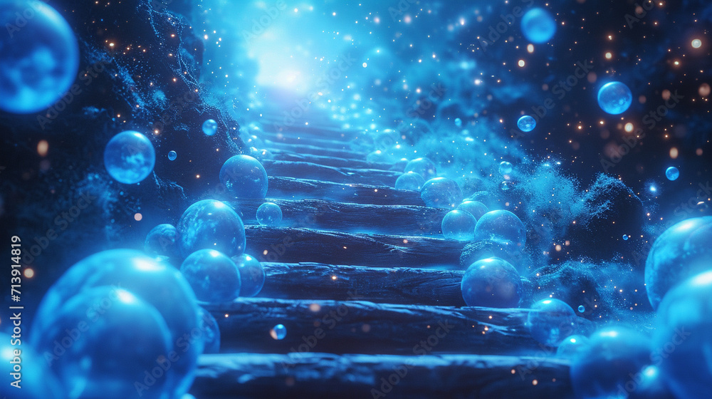 An image of an ethereal ladder, with steps that appear as floating ...