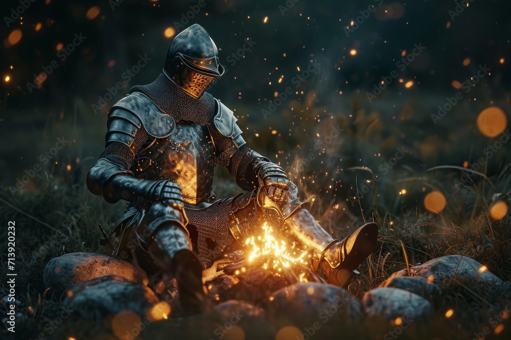 knight in full armor sitting by a campfire Stock Illustration | Adobe Stock knight in full armor sitting by a campfire Stock Illustration | Adobe Stock