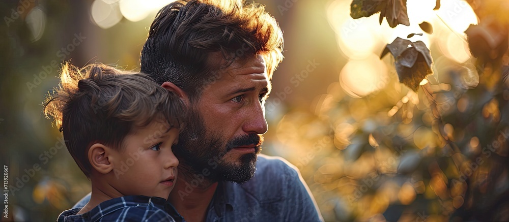 Christian dad tells his son Bible stories about Jesus sitting in kirk ...