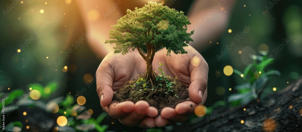 Environmentally friendly concept Symbolic tree made of green leaves and ...