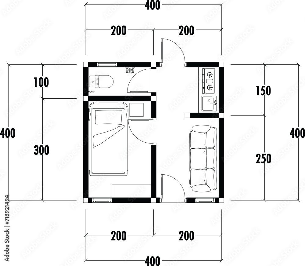 Floor plan blueprint type 16 sqm, Figure of the jotting sketch of the ...