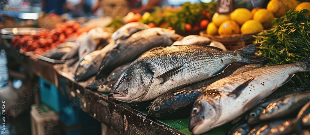 Fresh gilt head sea bream Sparus aurata for sale at a Greek fish market ...