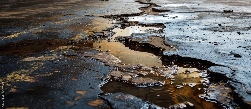 engine oil leakage on concrete floor Black engine oil on concrete floor ...