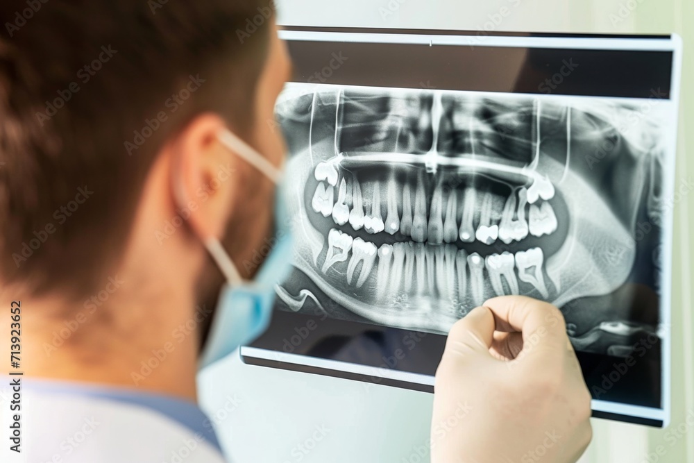 Dentist Examining Tooth X-ray for Diagnosis Stock Illustration | Adobe ...