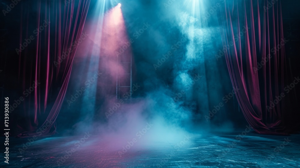 Stage background design, heavy velvet curtain open, black stage ...