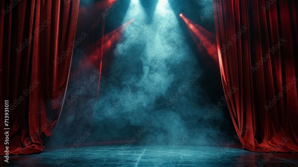 Stage background design, heavy velvet curtain open, black stage ...
