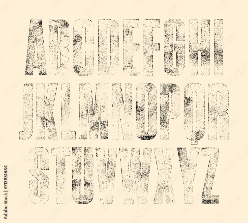 Faded, worn ink texture font (Lighter version). Highly detailed hand ...