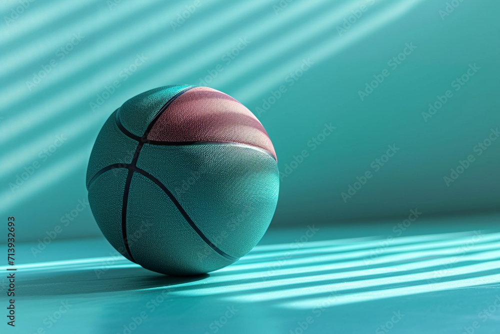 An illustration of a single basketball in a pastel teal color with a ...