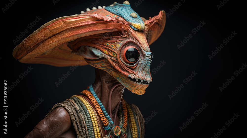 Non-human biological alien creature with big black eyes, UFO concept ...