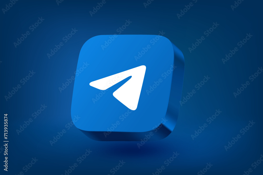 Telegram application 3d icon on blue background. Vector editorial ...