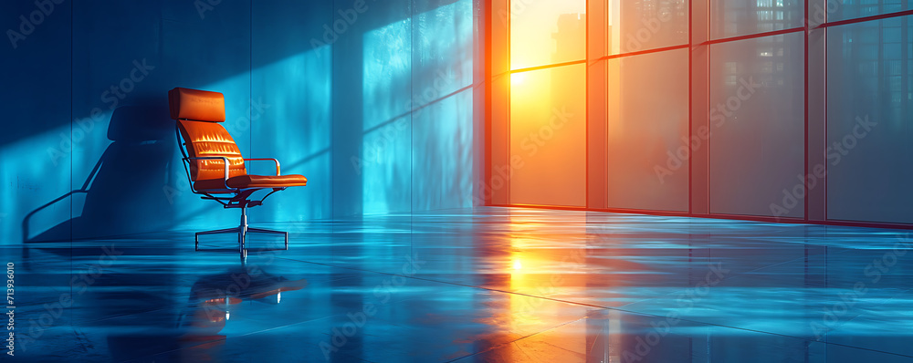 a blank office with a chair and light coming through window, in the ...