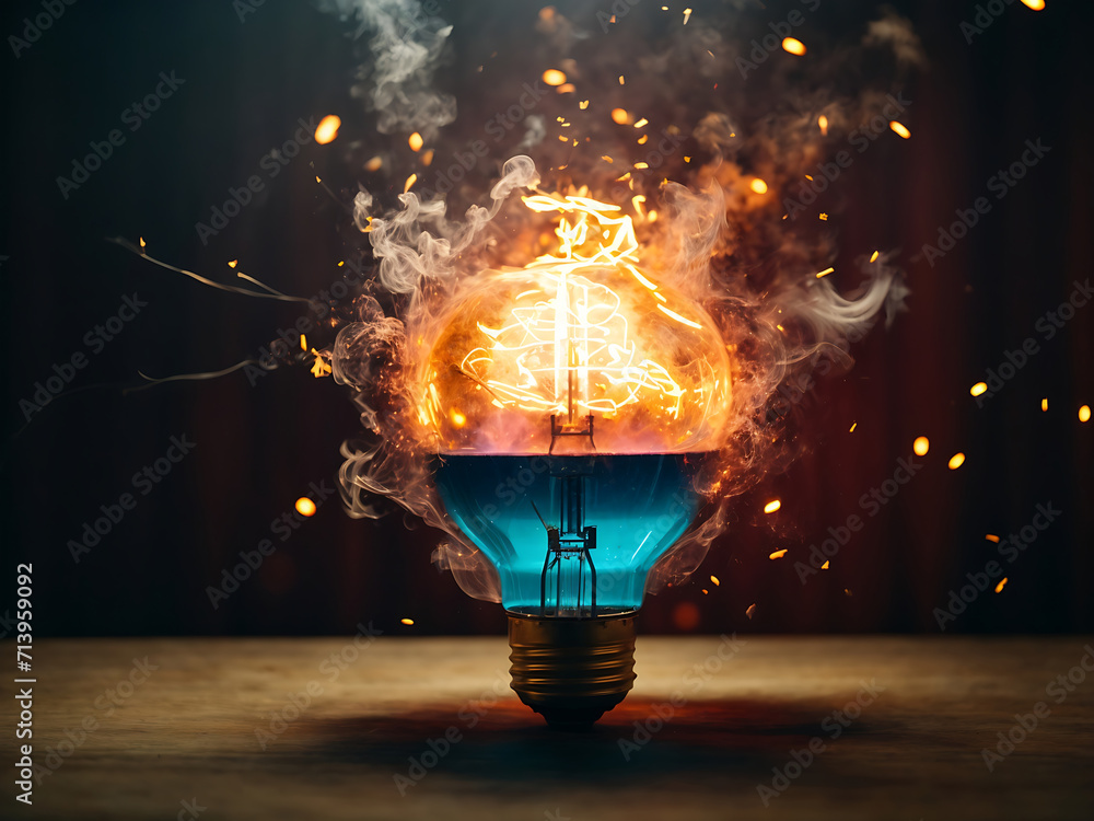 An explosion of a traditional electric bulb. shot taken in high-speed ...