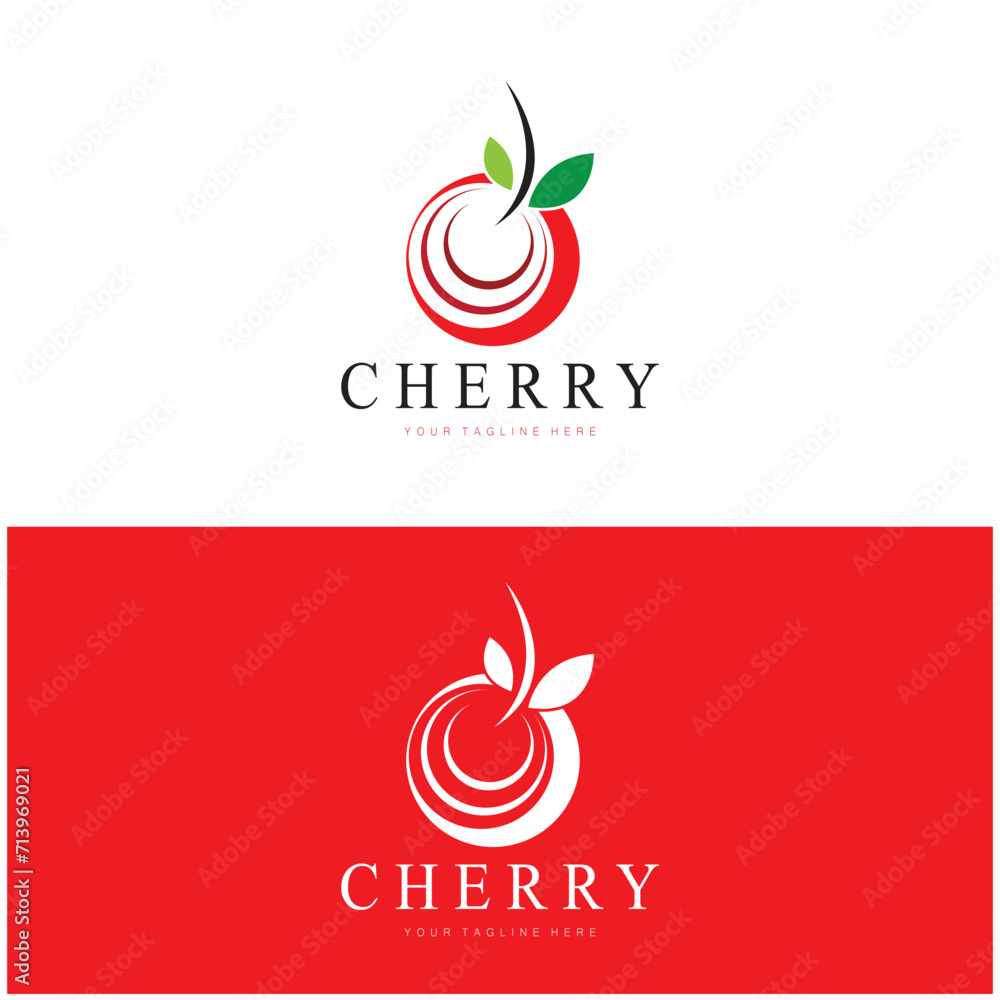Fresh cherry fruit logo with minimalist leaf line art style. for fruit ...