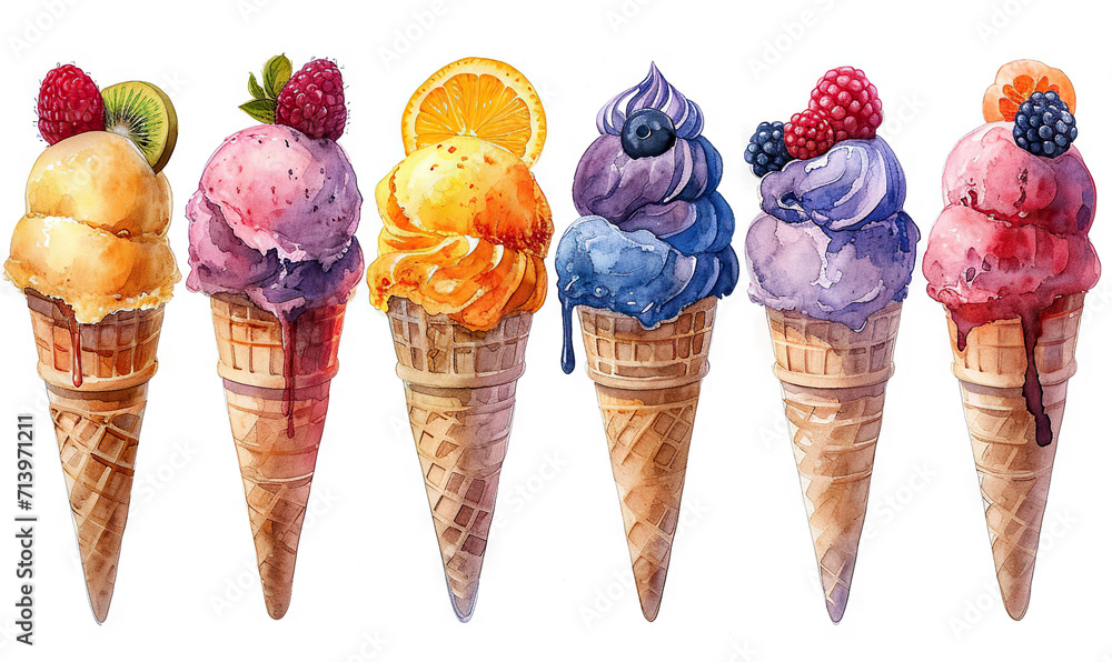 watercolor stickers gelato ice cream white background icecream Stock ...