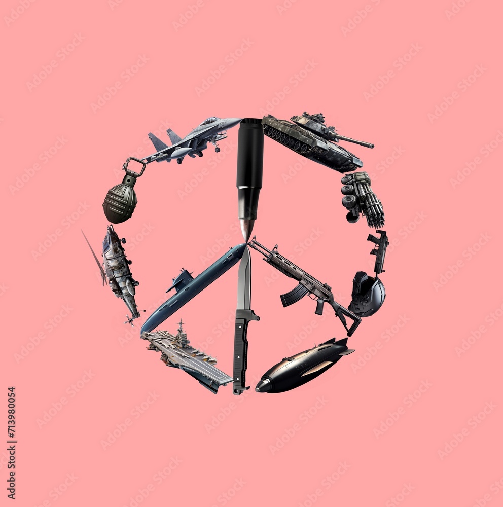 A peace sign made from fictional military weapons. Anti war and anti ...