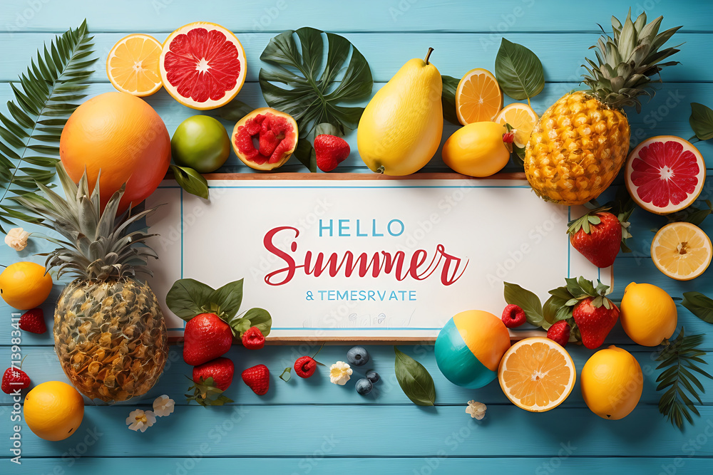 Hello, summer vector banner template. Hello, summer text in white space ...