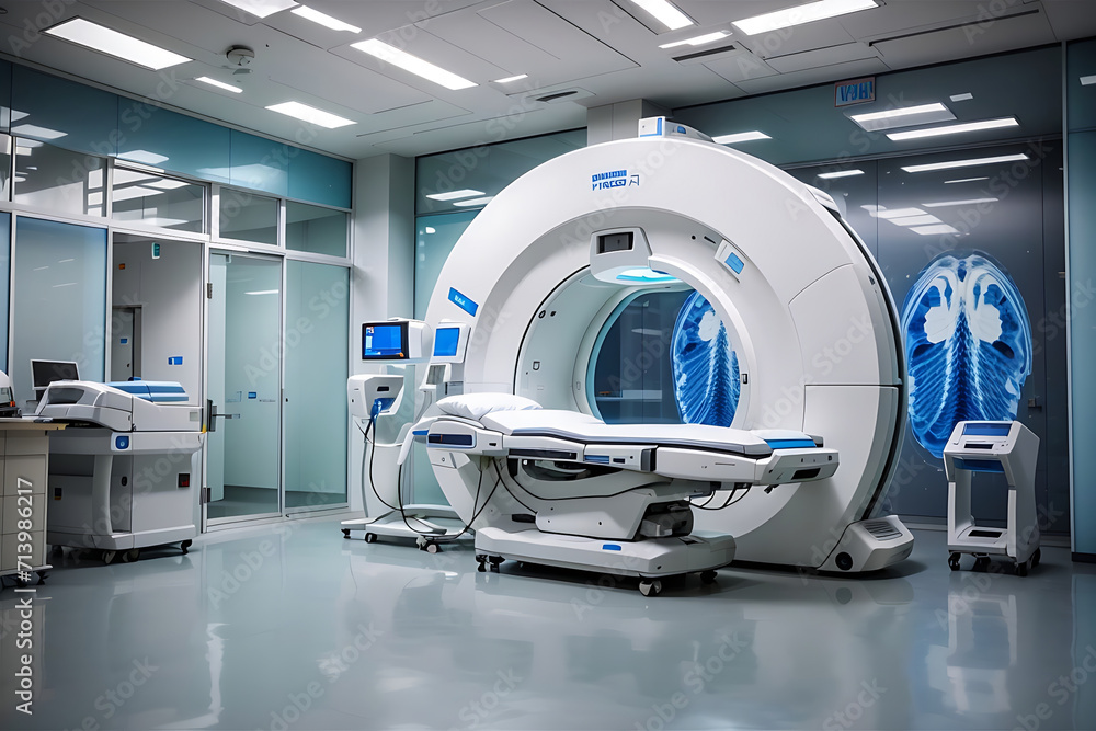 High-tech modern CT scan room in the modern hospital design. Stock ...