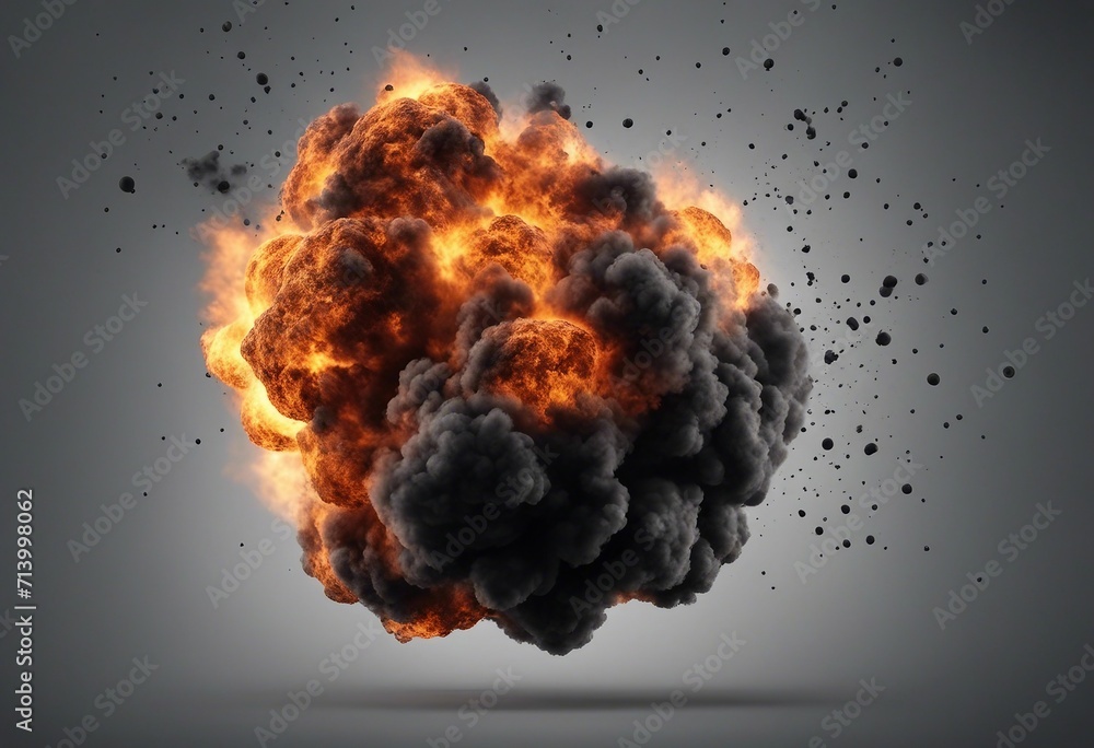 Large fireball with black smoke fiery explosion with smoke isolated on ...