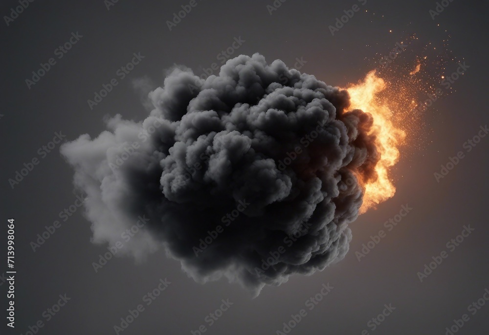 Large fireball with black smoke fiery explosion with smoke isolated on ...