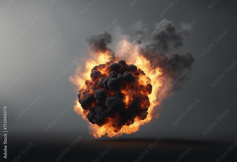 Large fireball with black smoke fiery explosion with smoke isolated on ...