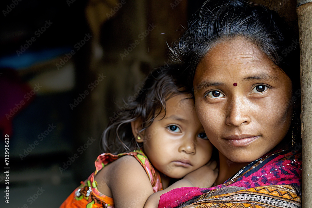 mother and child, Indian mother and daughter hugging in a cozy home ...