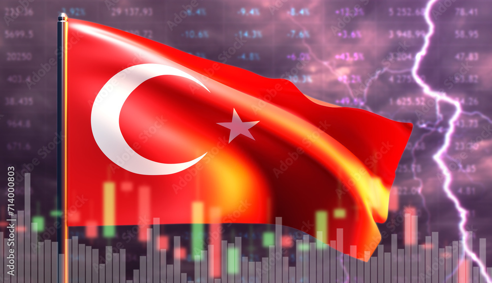Economy of turkey. National flag with quotes. Depreciation of lira ...
