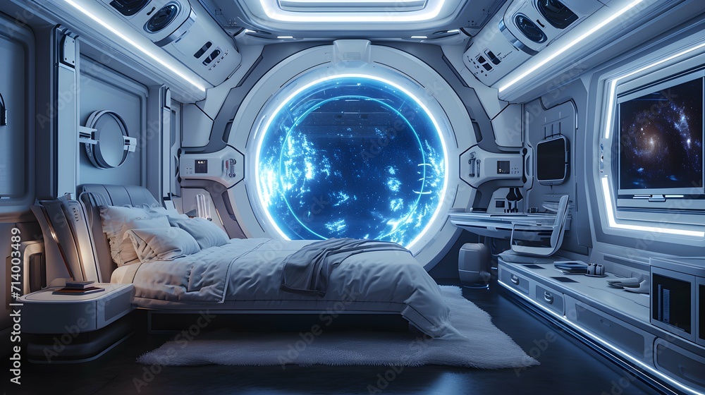 Step into a space-age bedroom with levitating furniture, holographic ...