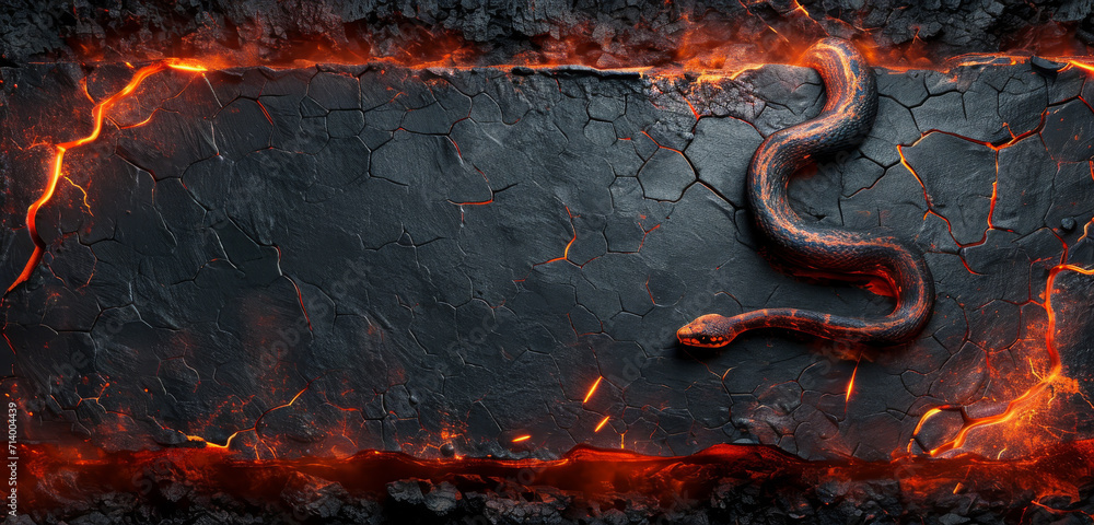 Frame with a design of a black snake and hot cracked lava. Stock ...