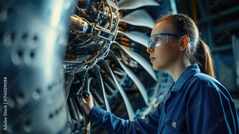 Aerospace Engineer Inspecting Jet Engine - Aviation Maintenance and ...