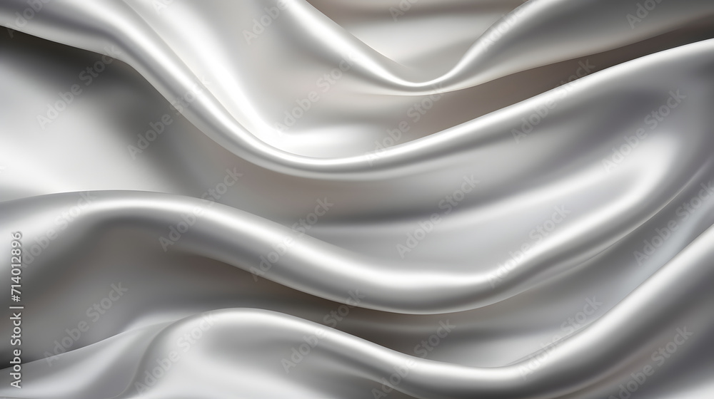 The luxurious sheen of silver satin fabric is displayed in this image ...