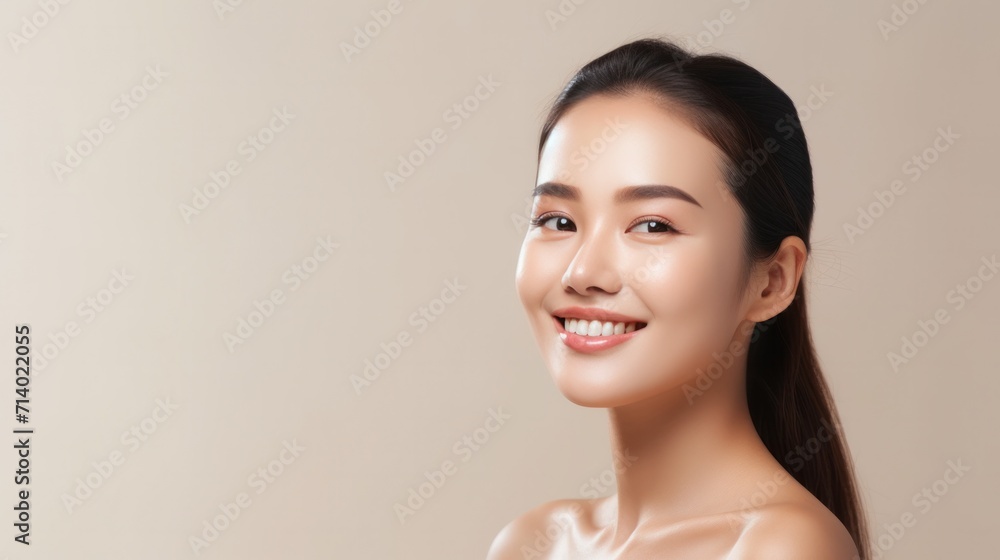 Beautiful woman smile use cream for good skin. face of a healthy woman ...