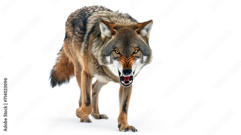 Portrait of a furious gray wolf. Angry wolf roaring isolated on ...