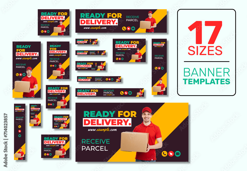 Delivery Service Web Banner Ads Set Stock Template | Adobe Stock