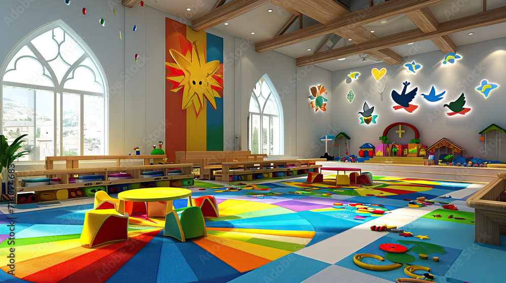 Christian Church Hall Play Area: Animated Angels, Doves, and Colorful ...