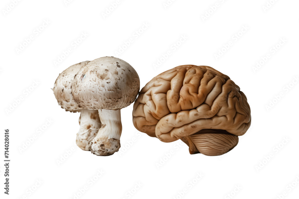mushroom fungi next to brain shaped mushroom, on transparent background ...