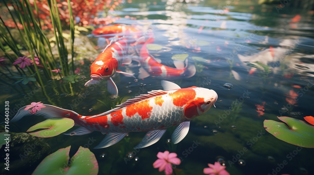 Koi Fish Swimming in Pond with Lily Pads 8K/4K - Tranquil Aquatic Scene ...