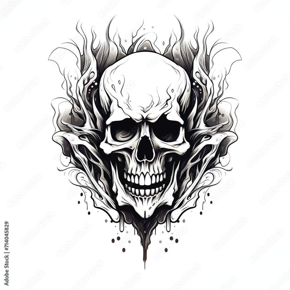 Vetor de Head skeleton praying hand with rosary drawing bull skull logo skull logo black and ...