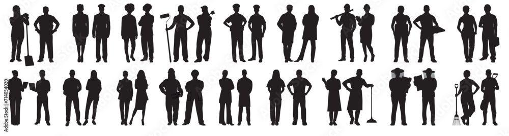 silhouette of various professional. Collection of different occupation ...