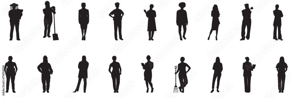 silhouette of various professional. Collection of different occupation ...