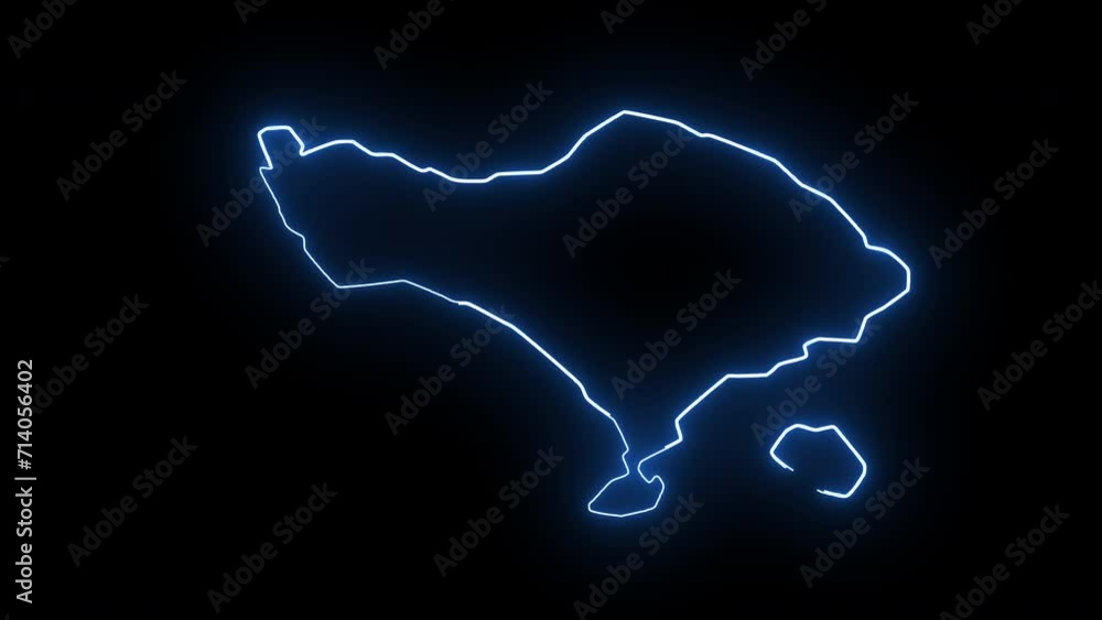 Animated map of the island of Bali in Indonesia with a glowing neon ...