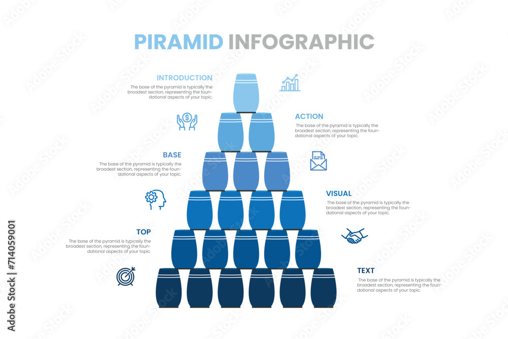 Tiered pyramid diagram with 4 segments or layers and percentage ...