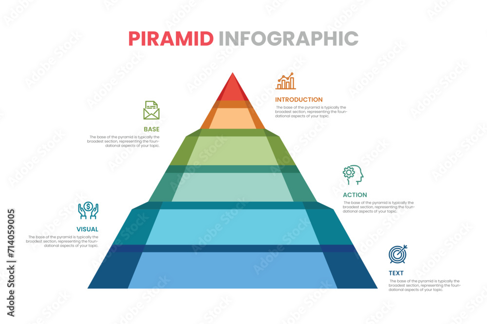 Pyramid infographic template with 5 list and icons, layout vector for ...